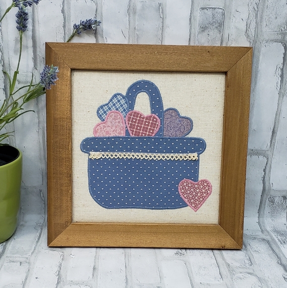 Unique Vintage | Wall Decor | Vintage Framed Padded Basket Of Hearts ...